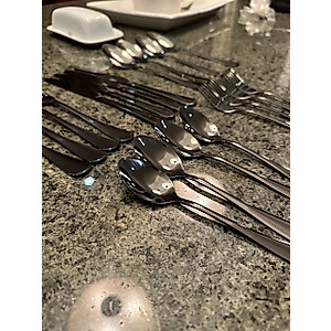 RBG Essentials Heavy-duty Stainless Steel Utensils Flatware Set, 20-piece Black Silverware Cutlery Set