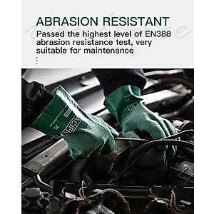 PACIFIC PPE Nitrile Chemical Resistant Gloves, Chemical Gloves, Reusable Heavy Duty Work Gloves, Acid, Alkali and Oil Protection, Non-Slip, Large