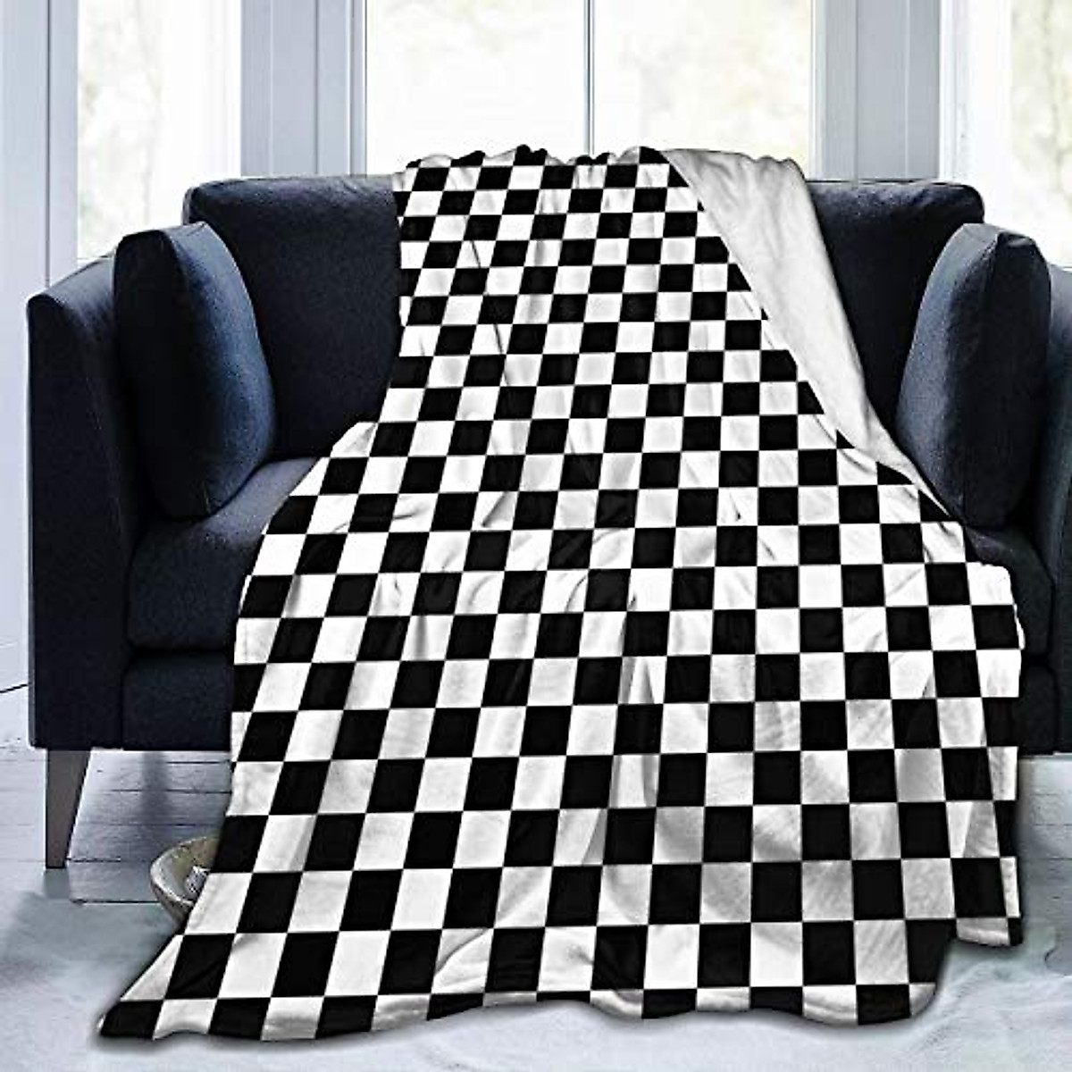 JASMODER Fall Throw Blanket Black White Race Checkered Flag Soft Microfiber Lightweight Cozy Warm Blankets & Throws for Couch Bedroom Living Room