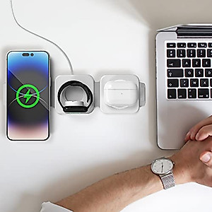 (2 Pack Set) Travel 3 in 1 Charging Station for Multiple Devices Apple Compatible Folding Magnetic Charger for AirPods, Apple Watch and iPhone (Compatible with MagSafe)