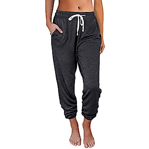 AUTOMET Baggy Sweatpants for Women with Pockets-Lounge Womens Pajams Pants-Womens Running Joggers for Yoga Workout BlackGrey
