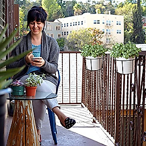 Wesiti 10 Pcs Round Hanging Flower Stand Balcony Planters Railing Hanging Metal Rack Fence Railing Planters Outdoor Balcony Hanging Flower Stand Shelf Container