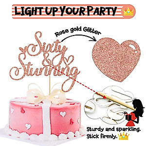 Rose Gold Glitter Sixty & Stunning Cake Topper, 60 Years Loved and Blessed/Cheers to 60 Years/60 & Fabulous, 60th Birthday/Anniversary Party Decorations