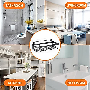 Derpras【2022 Upgrade No Drilling Shower Caddy Shelf Organizer Set with 2x Soap Holders & 2x Shower Wall Shelves with Hooks for Inside Shower & Kitchen (Black)