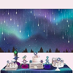 Fabric Night Sky Star Backdrop Shooting Star Aurora Party Decoration Universe Galaxy Constellation Celestial Photo Backgound Twinkle Little Star Photo Booth Wedding Baby Shower Birthday Party Supplies