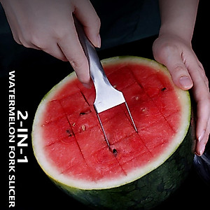 2PCS Watermelon Fork Slicer Cutter, Watermelon Fruit Slicer Cutter Tool,Dual Head Stainless Steel Fruit Forks Slicer Knife for Family Parties Camping