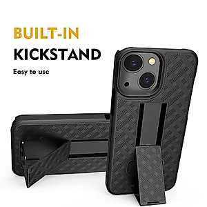 HIDAHE Holster Case Compatible with iPhone 13 Mini 5.4'', Combo Shell & Holster Slim Shell Case for Men with Built-in Kickstand + Swivel Belt Clip Holster for Apple iPhone 13 Mini 2021 ONLY, Black