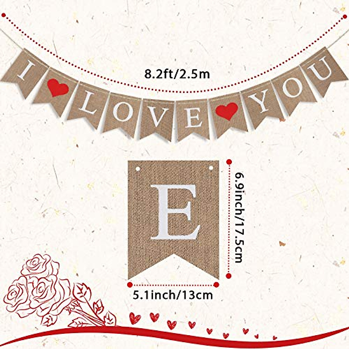 I Love You Burlap Banner for Valentine's Day Decoration, Love Heart Hanging Sign with 8 Modes LED String Light, Wedding Engagement Party Bunting Garland for Valentines Day Dating Home Decor