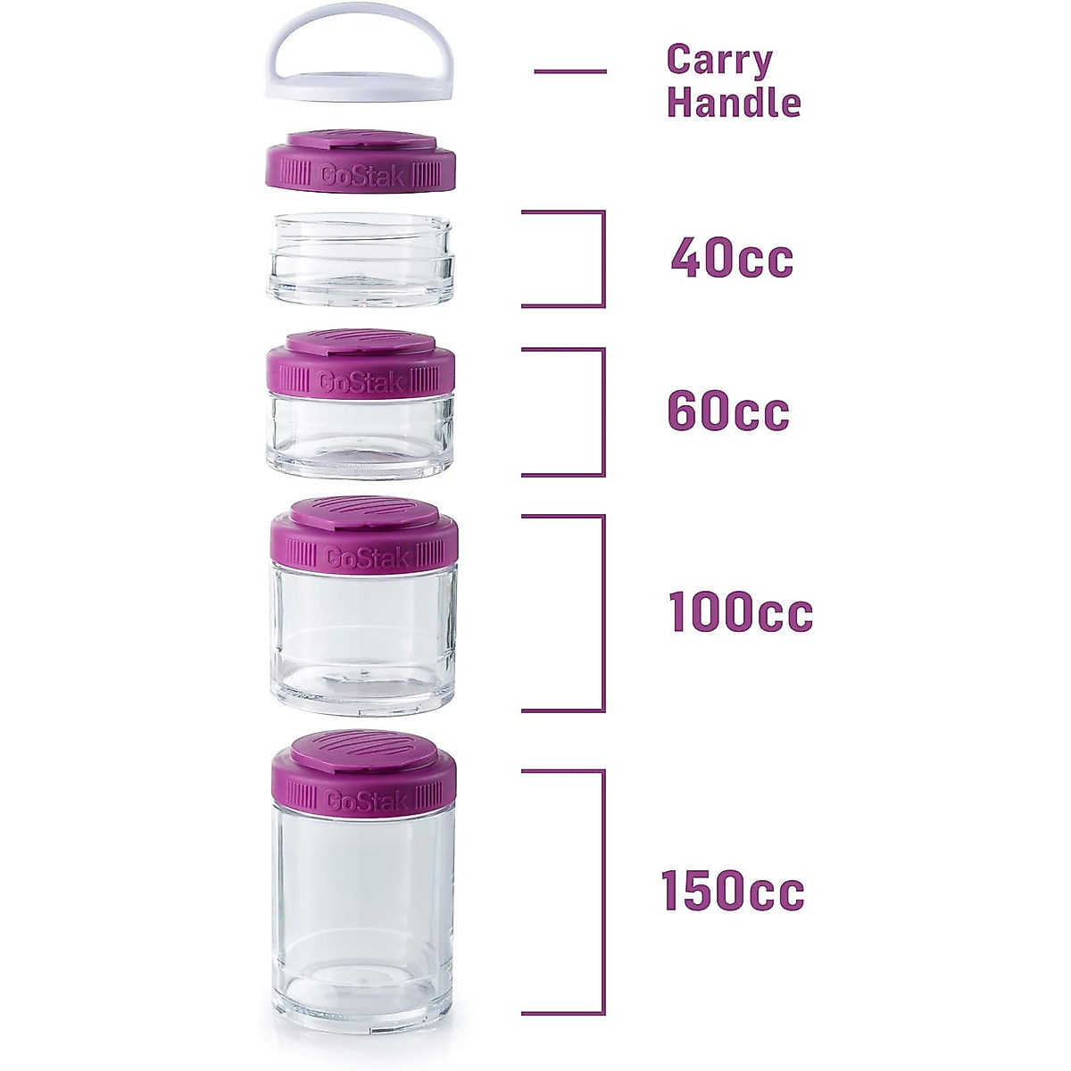 BlenderBottle GoStak Food Storage Containers for Protein Powder, Healthy Snacks, and Portion Control, 4-Piece Starter Pak, Black