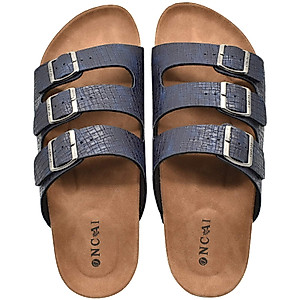 ONCAI Mens Sandals, Arch Support Summer Beach Slides Cushion Cork Footbed Sandals Outdoor/Indoor with Adjustable Buckle Strap Blue Size 11.5