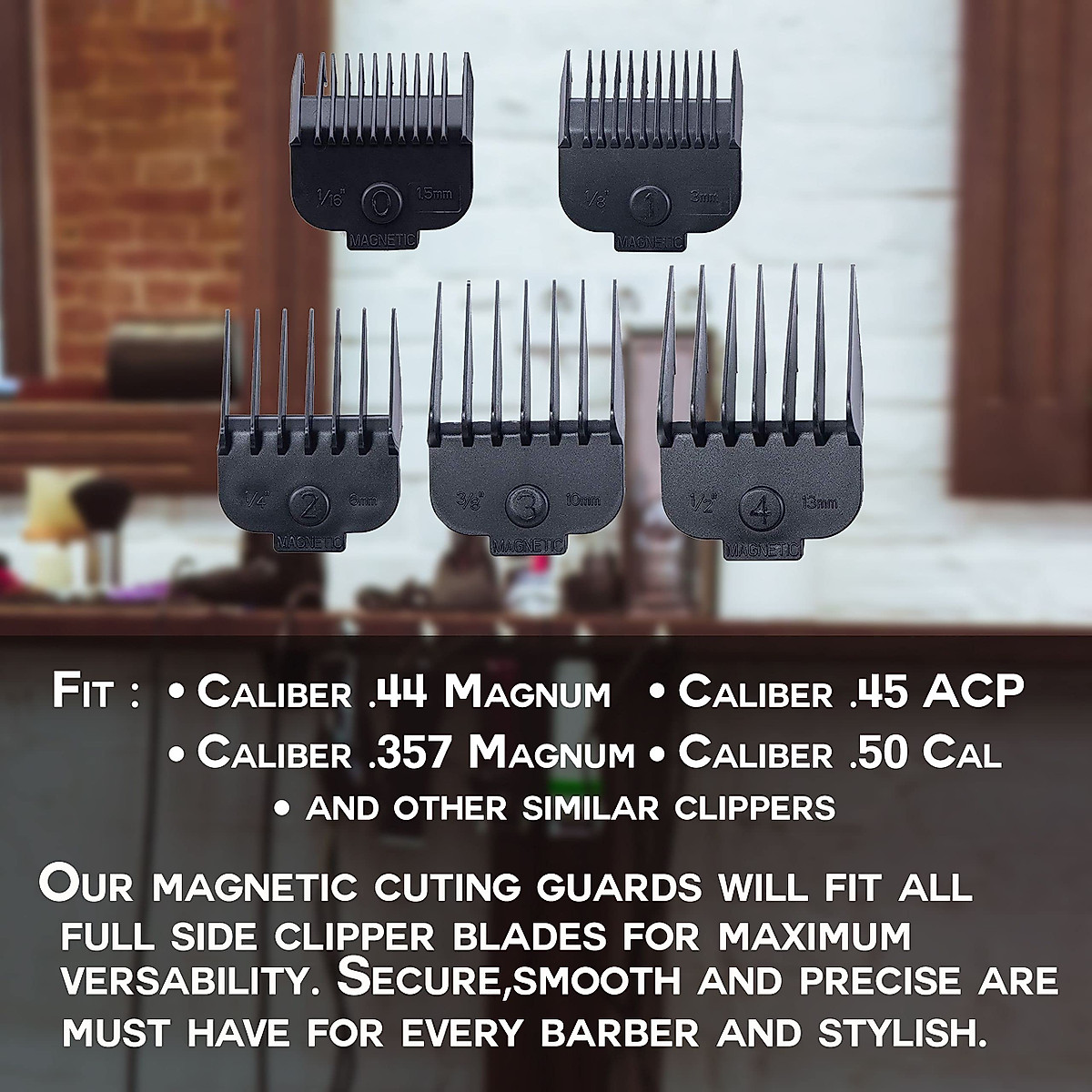 Caliber Magnetic Cutting Guards Set - Professional Hair Cut Clippers Tool - 5 Piece Universal Grooming Guards Replacement - Black Attachment Guide Comb for Precise Hair Cutting and Trim Length