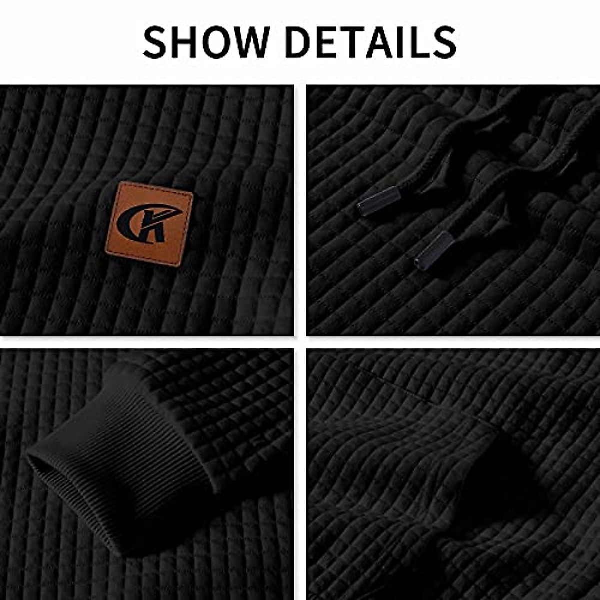 Yundobop Men's Pullover Hoodies Plaid Jacquard Long Sleeve Drawstring Hipster Casual Hooded Sweatshirts with Kanga Pockets Black L