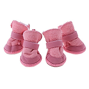 GabeFish Puppy Cute Cozy Warm Anti Slip Winter Boots for Small Medium Dogs Pets Cats Thicken Fleece Snow Shoes Pink Medium