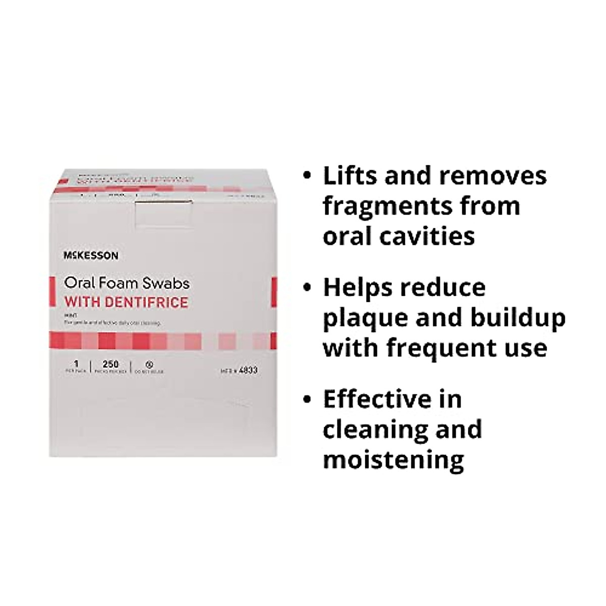 McKesson Oral Foam Swabs with Dentifrice, Gentle and Daily Oral Cleaning, Mint, 250 Count, 1 Pack