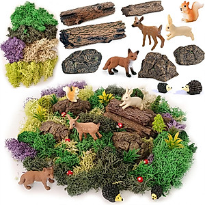 Fairy Garden Accessories, 28Pcs, Miniature Garden Set, Tiny Resin Animal, Miniature Garden Figurines with Moss for DIY Craft, Desktop Decoration