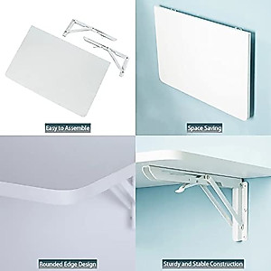 MCMACROS Wall Mounted Floating Folding Table, Drop Leaf Dining Table Small Wooden Desk for Office Home Kitchen(23.6" 15.6" (LW)), White