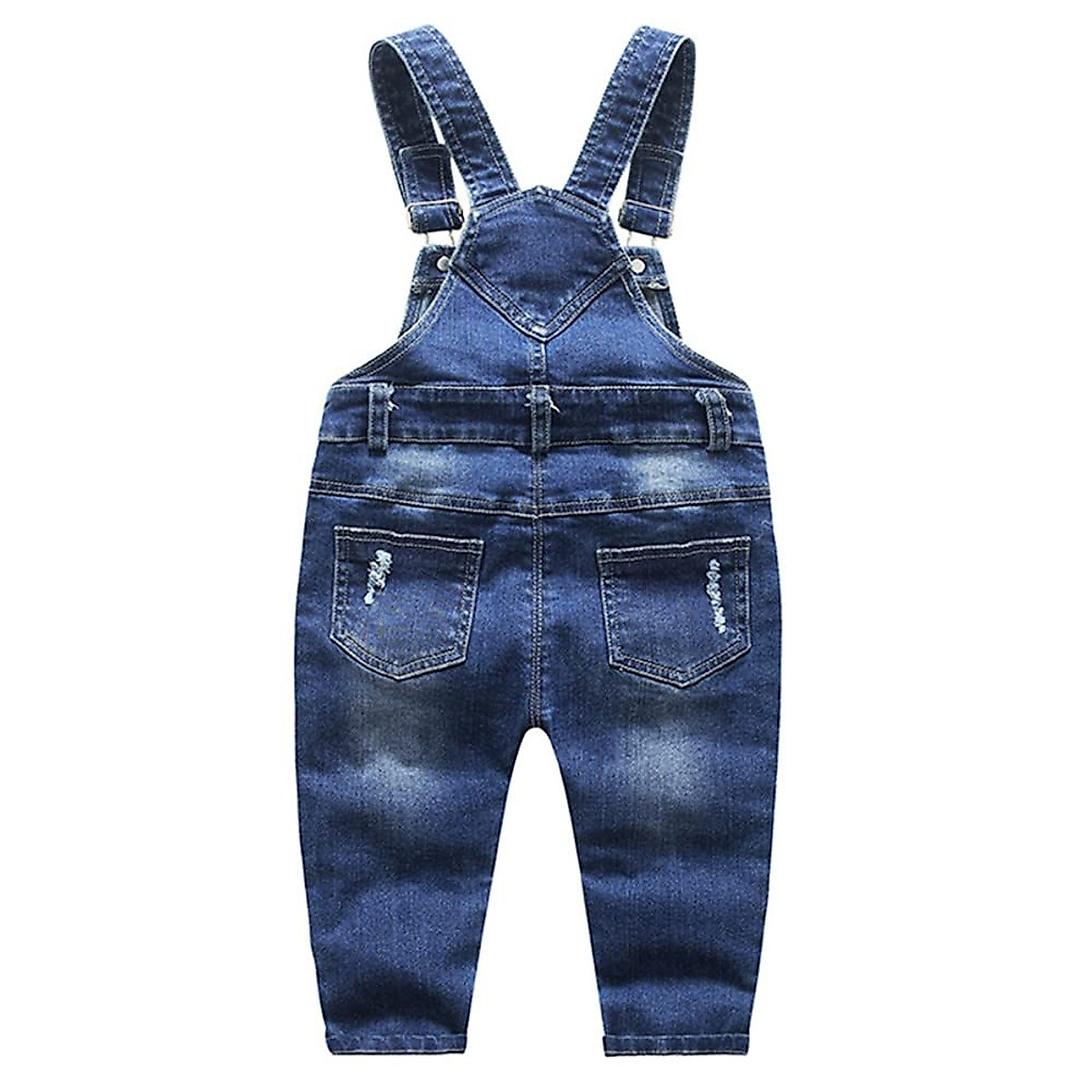 KIDSCOOL SPACE Baby Little Child Cute Ripped Adjustable Straps Jean Overalls,Blue,6-12 Months