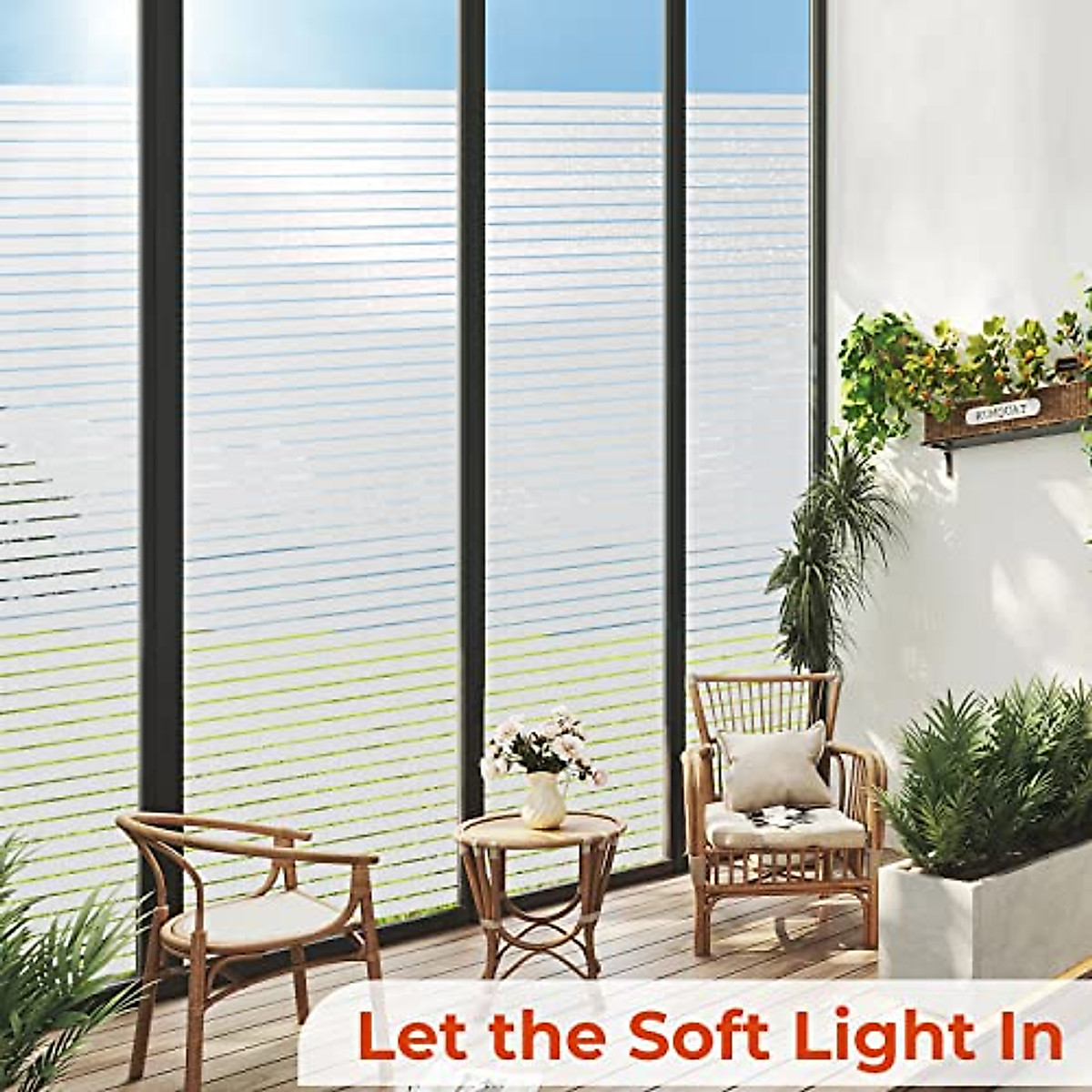 Viseeko Window Privacy Film: Blinds Frosted Glass Window Film Stripe Patterns Window Frosting Film Non-Adhesive See Out Not in Static Cling Glass Film for Bathroom Home Office Kids Study Meeting Room