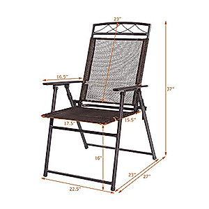 ARLIME 4-Pack Folding Steel Chairs, Patio Dining Chairs with Armrest and Footrest, Portable Outdoor and Indoor Sling Chairs, Camping Deck Garden Pool Backyard Chairs