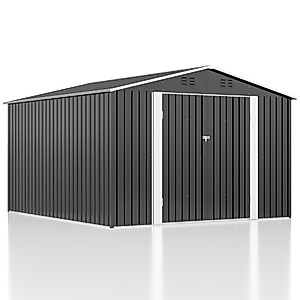 AirWire 10x10 FT Outdoor Storage Shed, Garden Shed with Updated Frame Structure and Lockable Doors, Metal Tool Sheds for Backyard Garden Patio Lawn, Grey