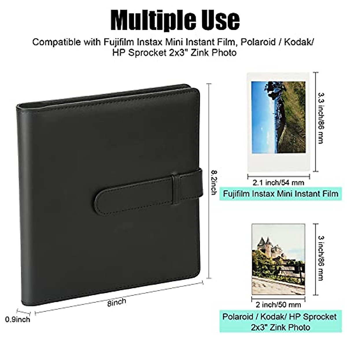 256 Pockets Photo Album for Fujifilm Instax Mini LiPlay 11 90 70 50S 26 25 9 8S 8 7S Instant Camera/Mini Link Printer, Polaroid Snap SnapTouch PIC-300 Z2300 Mint Zip Instant Camera Printer (Black)