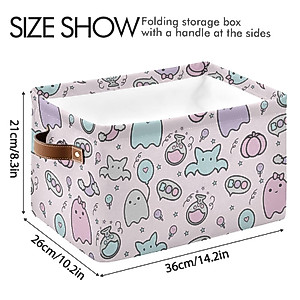 ZENWAWA Storage Cube Kawaii Halloween Print Collapsible Fabric, Large Foldable Open Organizer Bins Baskets with PU Handles 1 Pack