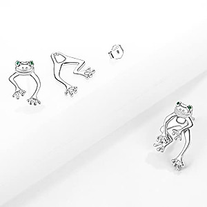 Frog Earrings for Women 925 Sterling Silver Fun Cute Two Way Frog Stud Earrings Jewelry Gift