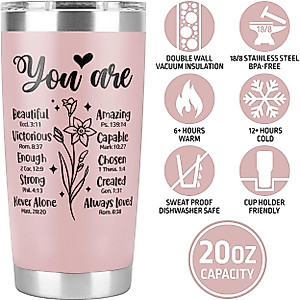 Lallamotion Christian Gifts for Women Pastors Wife Appreciation Gifts Mothers Day Inspirational Gifts for Women Mom Biblical Birthday Religious Baptism Gifts Pink You Are Christian Cup Tumbler 20oz