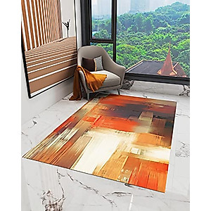 Large Area Rug 2.7' x 5', Ombre Brown Orange Runner Rug for Living Room Bedroom Washable Accent Rug Carpet Kitchen Dining Room Floor Cover Mat Abstract Painting Modern Art Texture