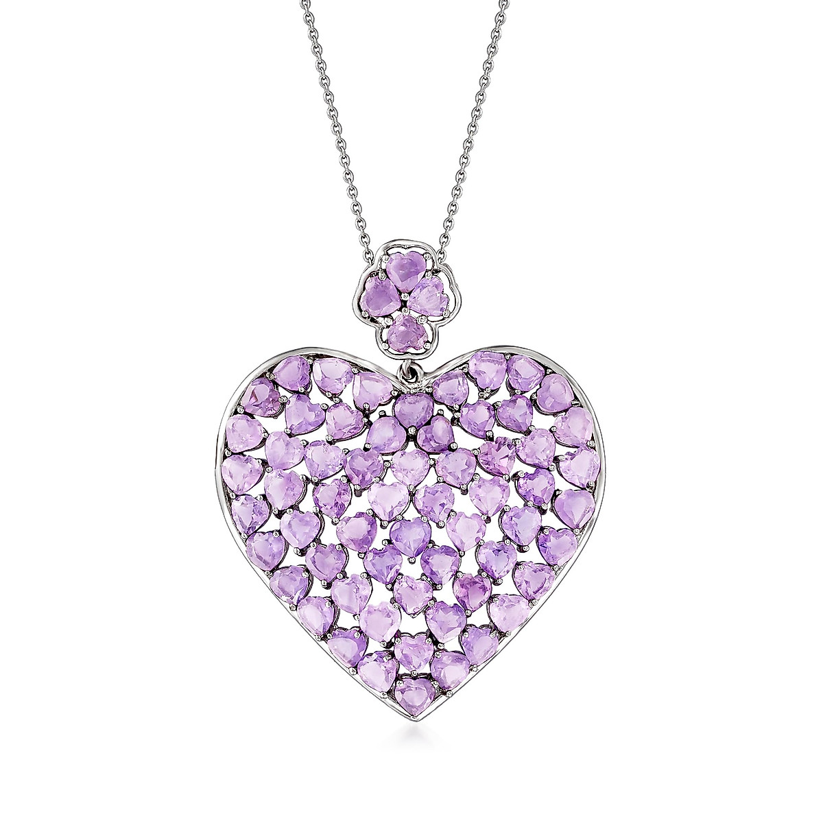Ross-Simons 17.00 ct. t.w. Amethyst Heart Pendant Necklace in Sterling Silver. 18 inches