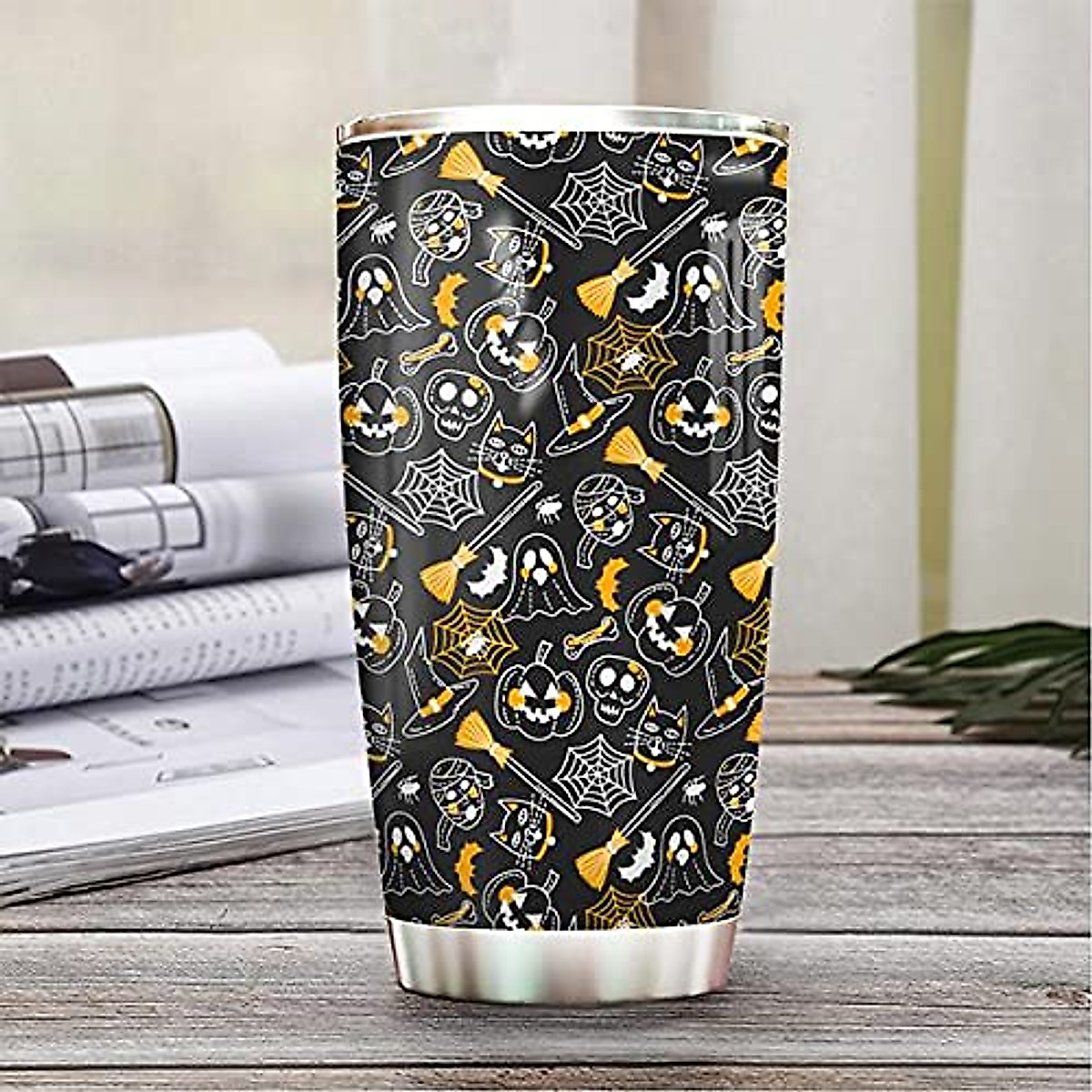 64HYDRO 20oz Halloween Decorations Indoor, Outdoor, Halloween Home Decor Kitchen Decor Witch Ghost Pumpkin Trick Or Treat Halloween Tumbler Cup with Lid, Double Wall Vacuum Insulated Travel Coffee Mug
