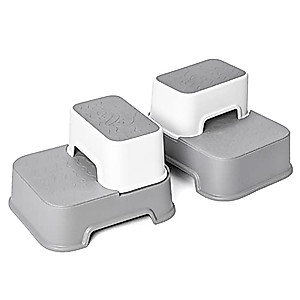 2 Step Stool for Kids (2 Packs),Double up Step Stool for Bathroom,Potty Training,Toilet Stool, Slip Resistant,Two Step Stool for Sink(Grey)