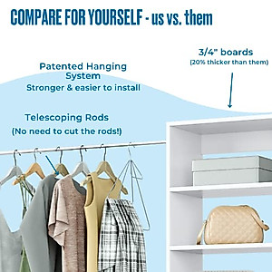 Closet Shelves Tower With Drawers & Hanging Closet Kit - Built In Closet Organizer System - Corner Closet System - Closet Organizers And Storage Shelves - Closet Shelving - Expands From 52" - 120" (ETW-DR4-25.5)
