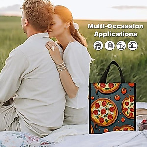 QWHJK Foldable Carry Insulated Bag,Pizza Food Print Hand-held Picnic Insulated Bag,casual Folding Insulated Bag