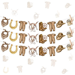Fangleland 3Pcs Western Cowboy Baby Shower Garland Banner Decorations for Boy - Little Cowboy West Countryside Theme Banner, Gender Reveal Pregnancy Celebration Hanging Decors Party Supplies