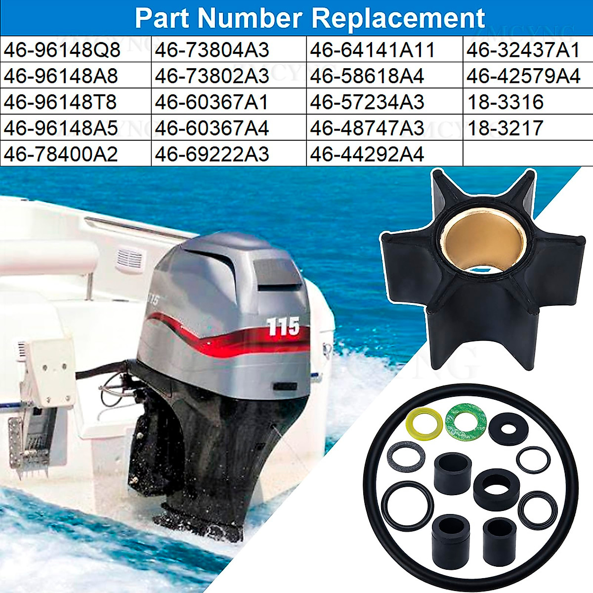 96148Q8 Water Pump Kit Impeller Kit for Mercury and Mariner Outboard and MerCruiser Alpha One Stern Drives Impeller Kit 96148A8 46-96148A8 46-96148Q8 46-96148T8 18-3217