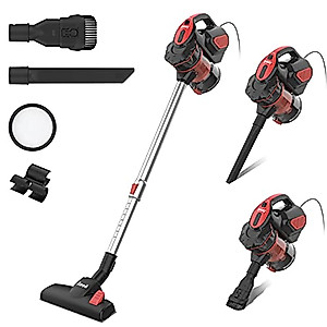 INSE Vacuum Cleaner, Corded Vacuum Cleaner 600W Powerful Motor 18000Pa Versatile Handheld Corded Stick Vacuum Cleaner for Hardwood Floor Pet Hair - Red