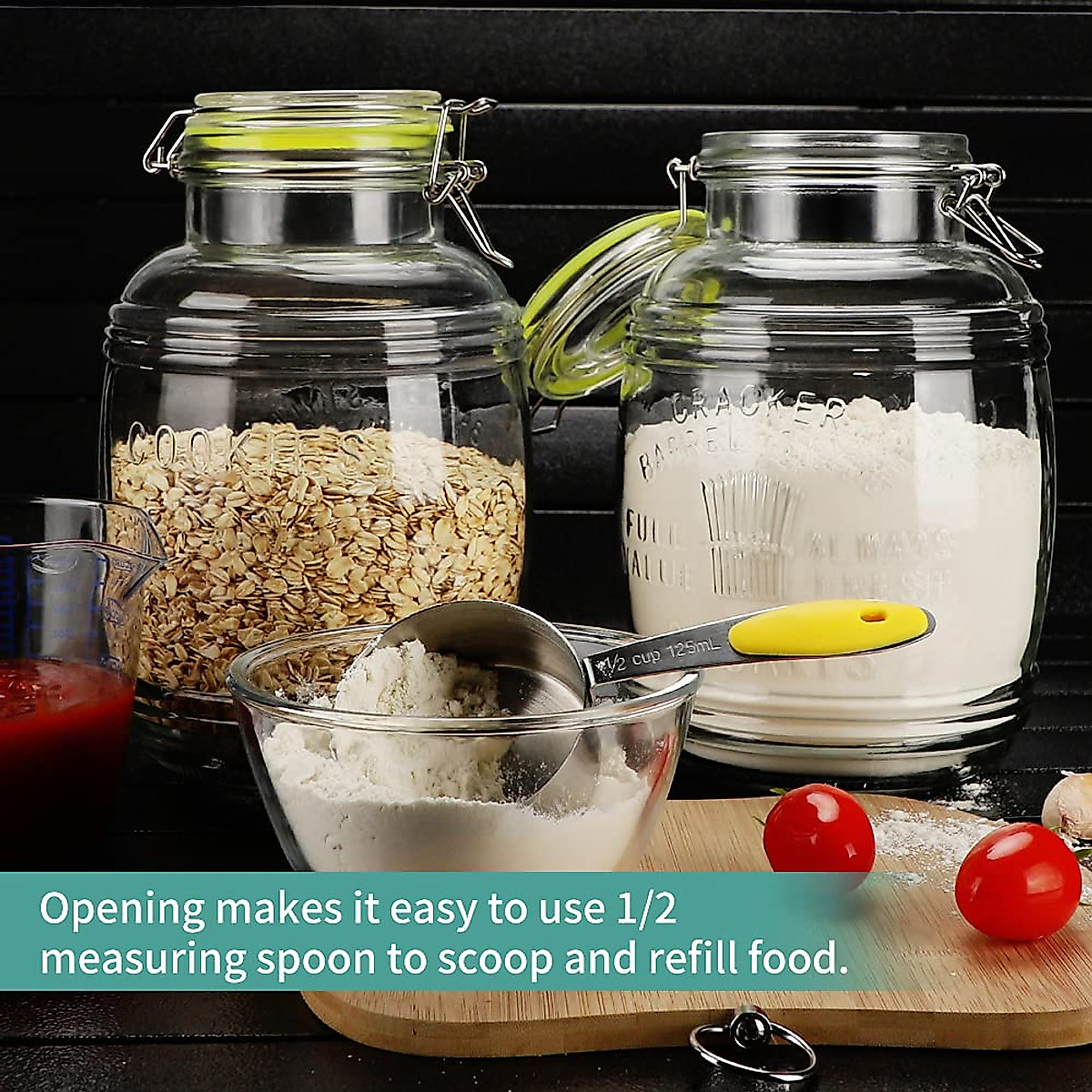 Qianfenie 98 oz Glass Jars with Lids - Glass Storage Jars, 3 Quarts Barrel Jars with Airtight Lids for Kitchen Canisters, 2 Pack