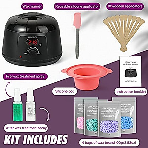 Luxspire Wax Warmer for Hair Removal, Waxing Kit for Women, Digital Wax Machine with Silicone Wax Pot, 4 Pack Hard Wax Beads, Waxing Applicator, Wax Pot, Home Self Waxing Kit for Body Eyebrow Bikini