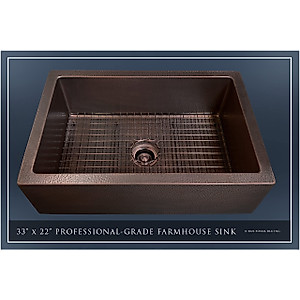 FSW1100 LUXURY 33-INCH HEAVY 12-GAUGE DARK PATINA COPPER FARMHOUSE SINK, INCLUDES ACCS, FLAT FRONT