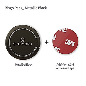 Sinjimoru Phone Ring Holder & Finger Ring Stand 360° Rotation, Phone Grip Kickstand for iPhone Attachable to Magnetic Car Mount Finger Loop for Cell Phone. Ringo Mini Metallic Black