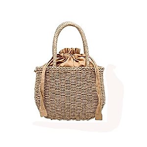 ZHYLing Handmade Woven Purse Wicker Beach Handbag Fashion Women Pure Color Rattan Woven Pearl Basket Handbag Mini Tote Lunch Bags (Color : 8)