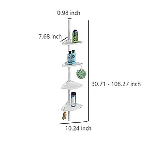 WENKO, White, Tension Pole, Caddy, Corner Shower Storage, 4 Shelves, 4 Hooks, Dimensions 10.2 x 30.7-108.3 x 7.7 108.3 x 7.7 inch