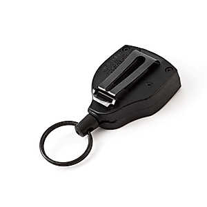 KEY-BAK SUPER48 HD 8oz. Locking Retractable Keychain, 48" Stainless Steel Cable, Black Polycarbonate Case, Steel Belt Clip, Oversized Split Ring