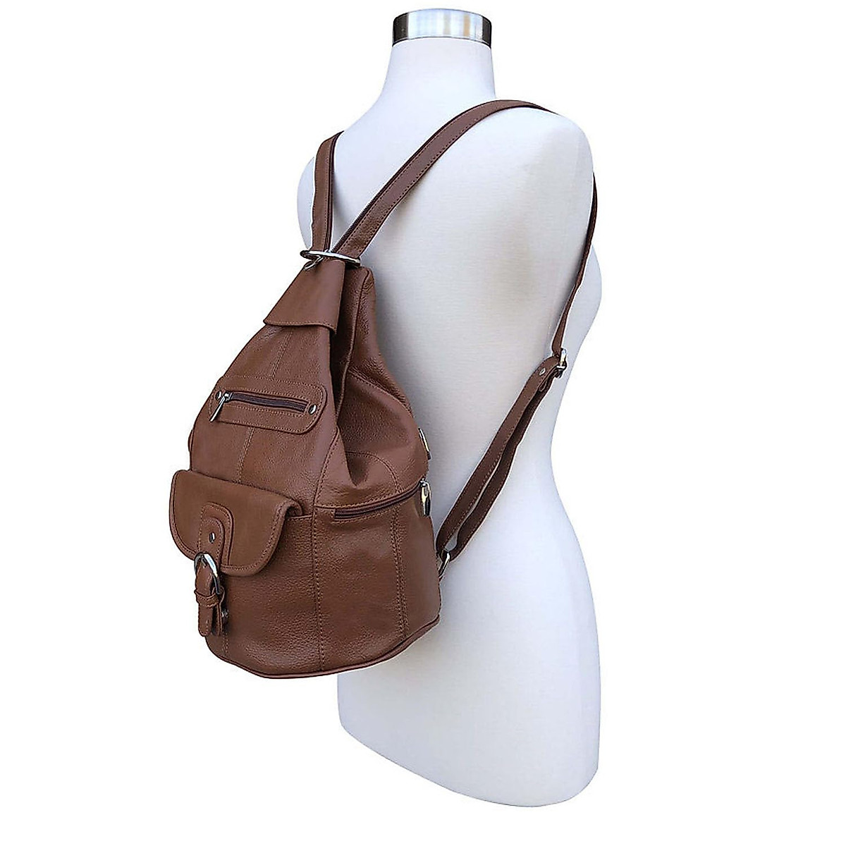 SILVERFEVER Women's Medium Backpacks Genuine Leather Backpack Purse Sling Organizer (Cffee Brown)