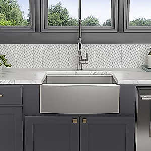 Lofeyo 27 Inch Farm Sink, Stainless Steel Farmhouse Sink Apron Front 16 Gauge Single Bowl Farm Kitchen Sink R10 Round Corner Basin