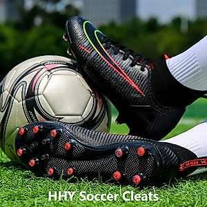 HHY Men's Soccer Cleats Football Shoes High-Tops Non-Slip Spikes Breathable Firm Ground Turf Running Workout Boots Black EU 41