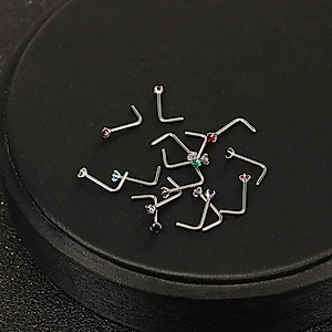 ZS 8-14PCS 20g Tiny Nose Stud Ring Piercing Surgical Steel Nose Bone/L Shaped/Nose Screws Rings Set (14pcs L Shaped Style(Mixed Color))