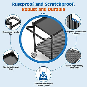 Leteuke 2 Tier Utility Cart with Wheels, NSF Certified 900LBS Capacity Heavy Duty Rolling Utility Carts with Handle Bar, Commercial Grade Metal Serving Storage Cart for Warehouse Kitchen, Gold