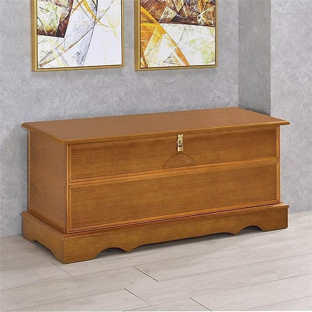 Bowery Hill Cedar Wood Storage Blanket Chest Bench in Honey Brown